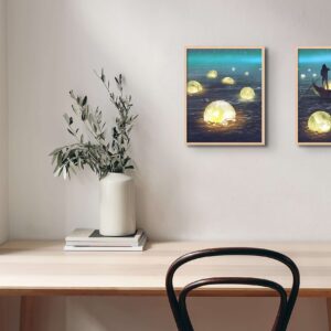 Unframed Pop Prints Anime River Lights - Set of 2 (8x10) Glossy Nature Japanese Painting Wall Art Decor