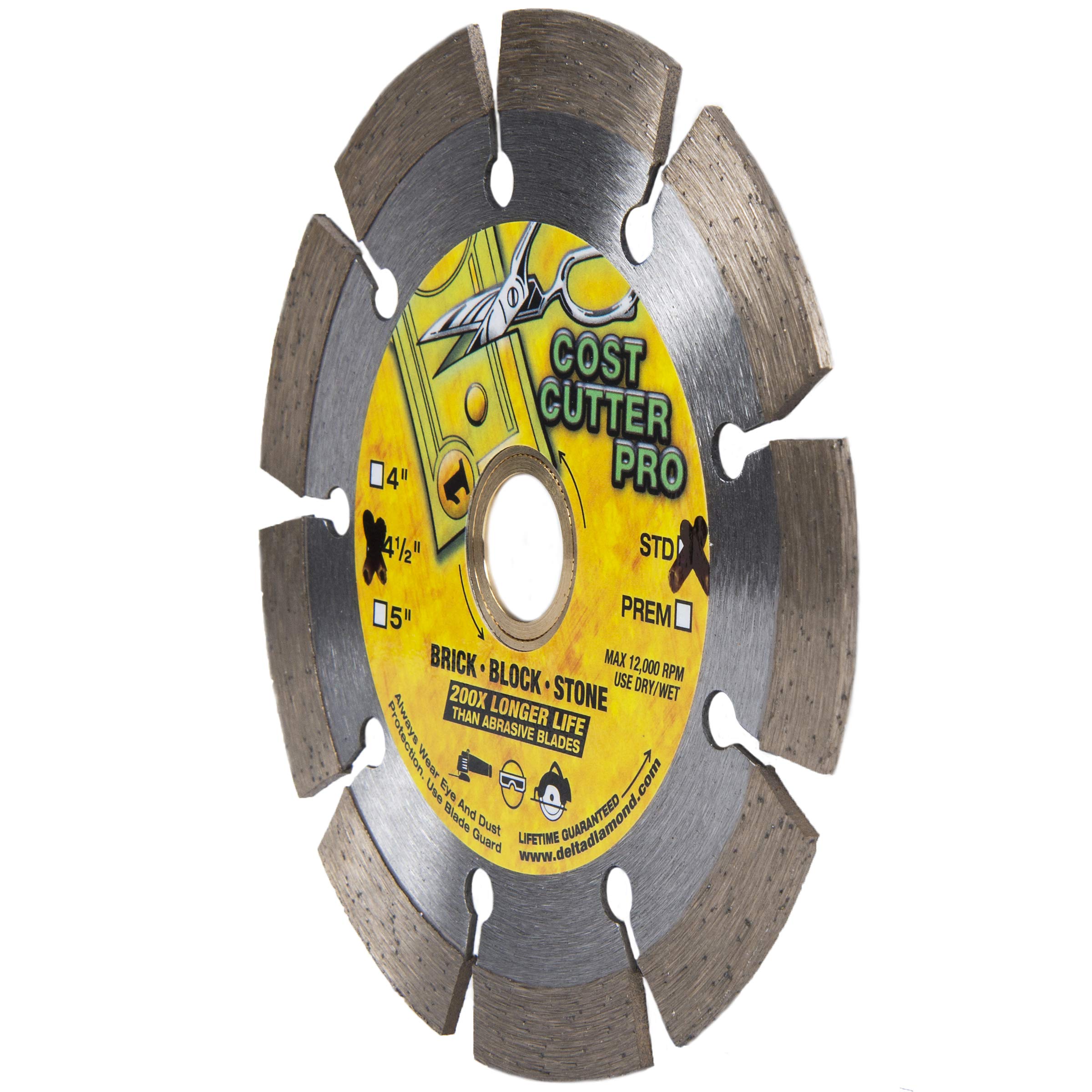 Delta Diamond Cost Cutter 4 1/2 Inch Segmented Diamond Blade, 7/8"-5/8"/20mm Arbor, General Purpose Cutting/Grinding Concrete, Masonry, Stone, & Similar Materials (4.5")