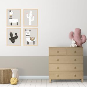 Llama Wall Decor Art Posters - Set of 4 11 x 14" Professional Grade Prints (Llama & Cactus) for Gifts, Baby Room, Boy or Girl Room, Kids, Nursery Room Decor, Playroom and classroom- Boho room decor