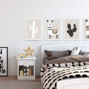 Llama Wall Decor Art Posters - Set of 4 11 x 14" Professional Grade Prints (Llama & Cactus) for Gifts, Baby Room, Boy or Girl Room, Kids, Nursery Room Decor, Playroom and classroom- Boho room decor