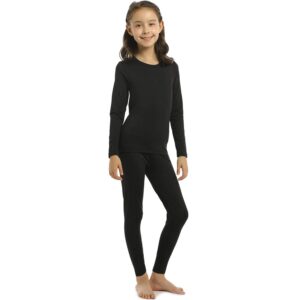 girls thermal underwear set kids long johns fleece lined base layer black large