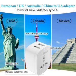 China to US Plug Adapter, Unidapt European to US Pin Converter with 2 USB Ports, 3 in1 Wall Charger Power Adapter, Travel from EU Australia China UK Europe to USA Canada Mexico Japan (Type A)