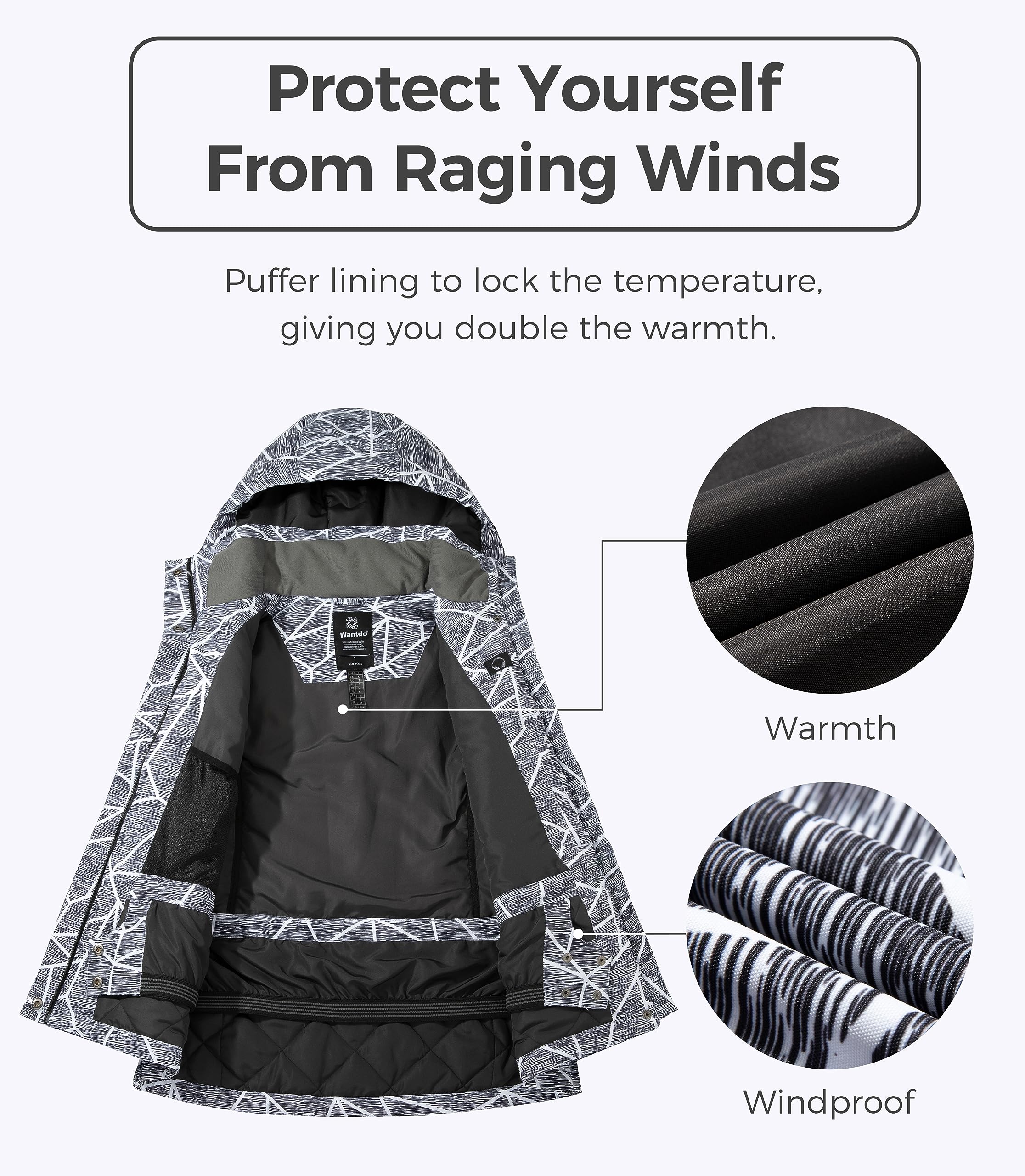 wantdo Women's Mountain Fully Taped Seams Waterproof Ski Snowboard Jacket with Hood Gray XL