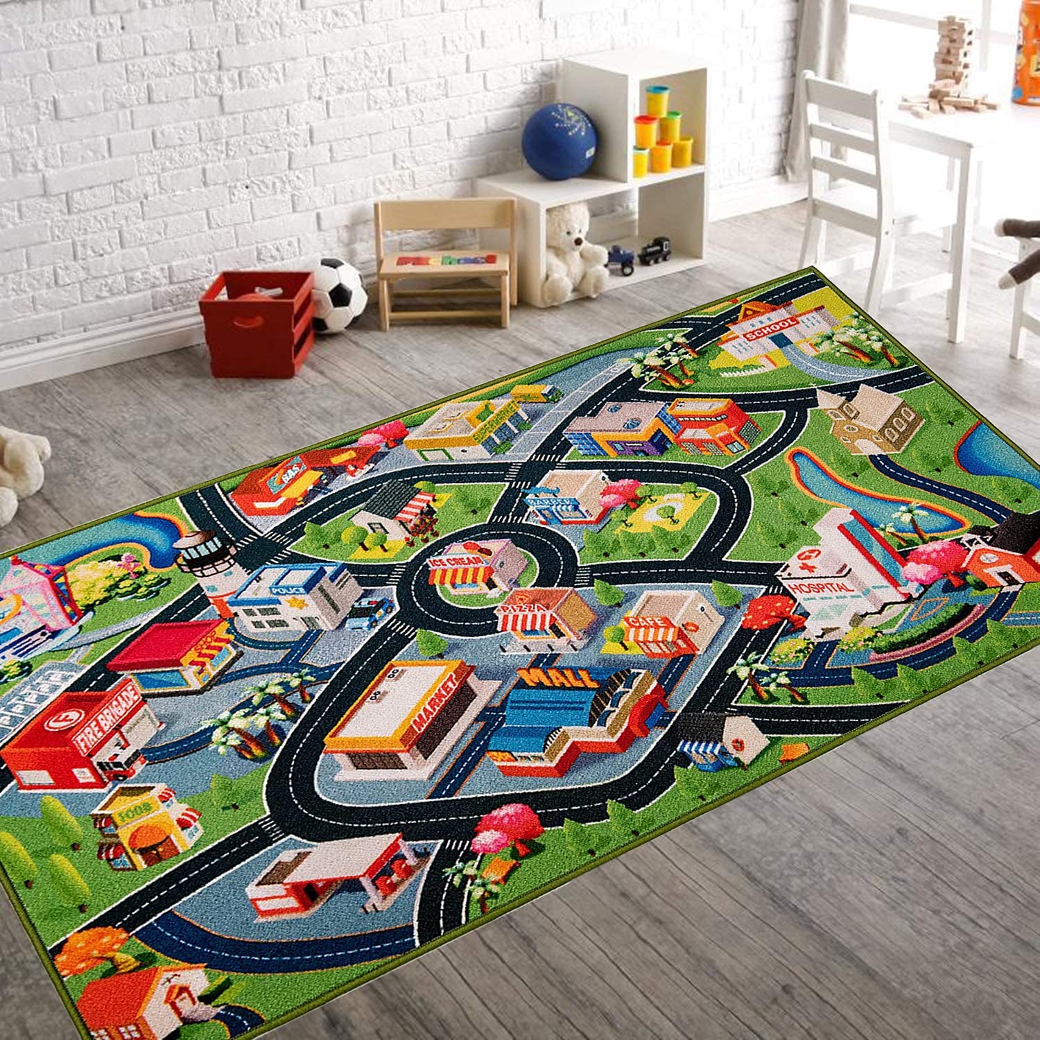 Booooom Jackson Kids Car Rug Playmat 31"X59" Car Mat for Kids Toy Cars Kids Rug with Roads for Playroom CarCarpet for Kids Race Car Play Rug for Toy Cars Play Carpet