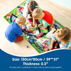 Booooom Jackson Kids Car Rug Playmat 31"X59" Car Mat for Kids Toy Cars Kids Rug with Roads for Playroom CarCarpet for Kids Race Car Play Rug for Toy Cars Play Carpet