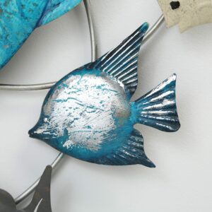 MODERNIST HOME School of 18 Fish Wall Art, Crescent, Vivid Blue with Shimmery Silver, Muted Grey and Beige Paint, Iron, 5 Feet Wide (2.75 L x 59 W x 31.5 H Inches) Home Wall Decor