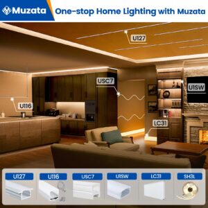 Muzata 5Pack 3.3ft/1M LED Strip Channel with Hanging Wire, Spotless Frosted Diffuser Cover for Garages, Workshops Ceiling Light Daylight, Wide FlushMount Aluminum Profile Track U116 WW, LS2