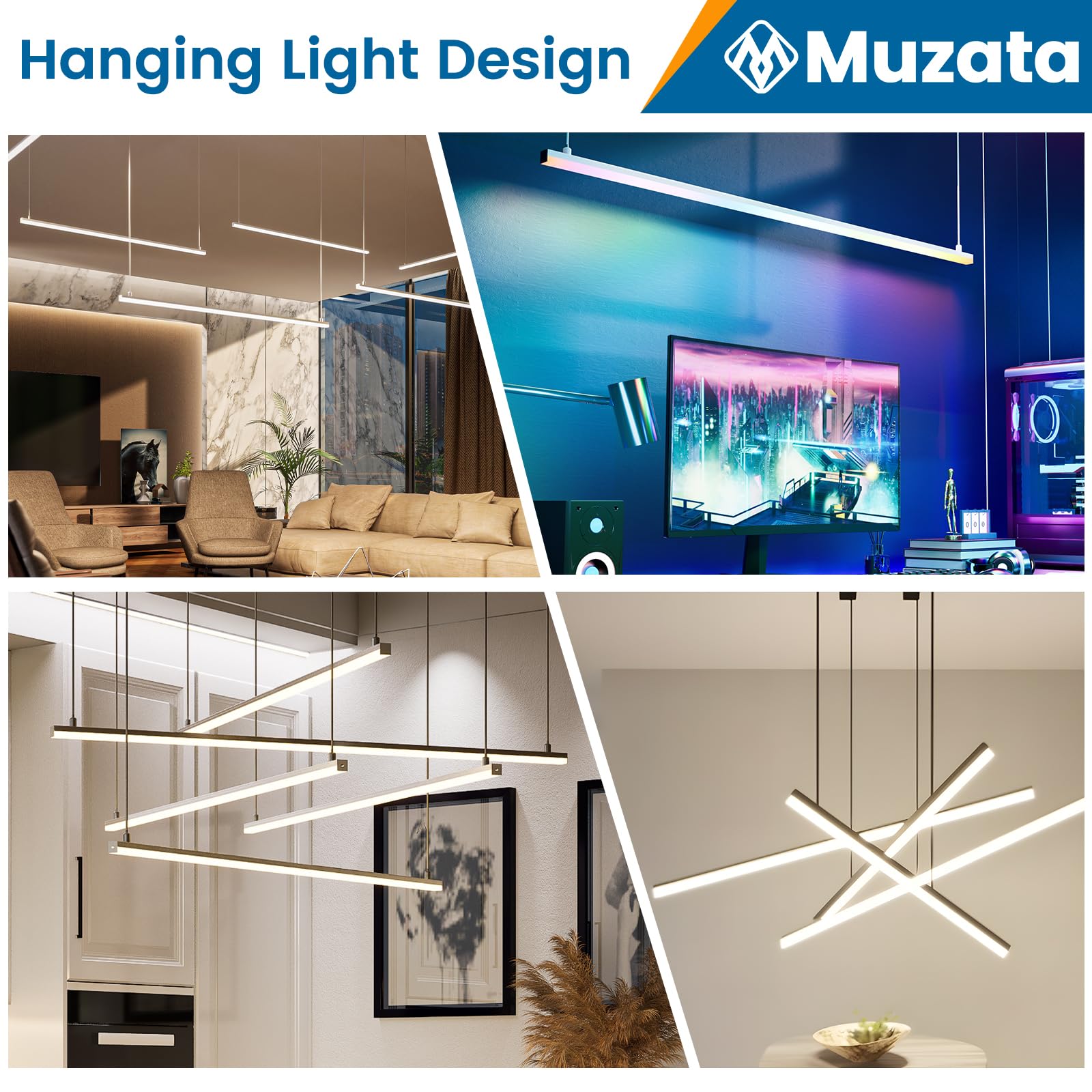 Muzata 5Pack 3.3ft/1M LED Strip Channel with Hanging Wire, Spotless Frosted Diffuser Cover for Garages, Workshops Ceiling Light Daylight, Wide FlushMount Aluminum Profile Track U116 WW, LS2