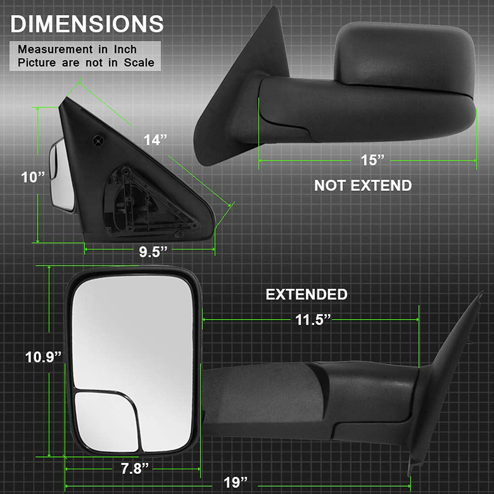 ACANII - Telescoping Towing Extend FlipUp MANUAL Non Heat Mirrors Left+Right For 02-08 Dodge RAM 1500/03-09 2500 3500