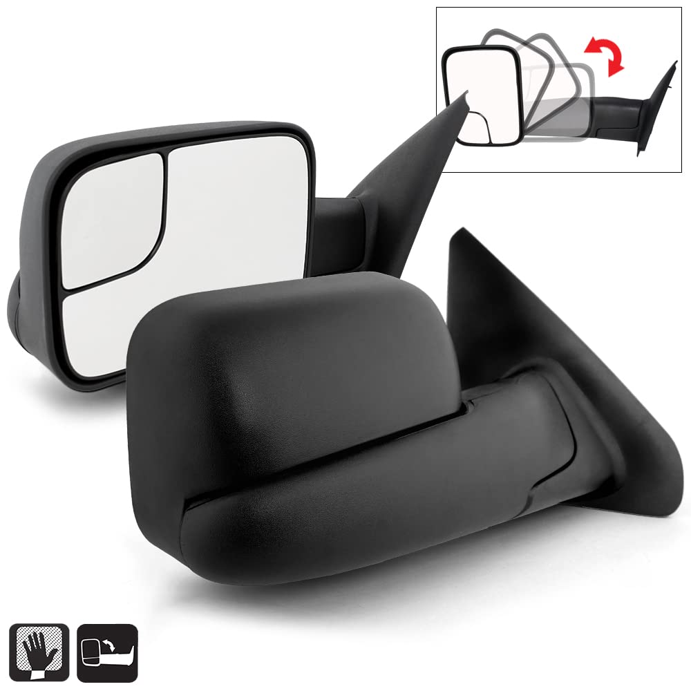 ACANII - Telescoping Towing Extend FlipUp MANUAL Non Heat Mirrors Left+Right For 02-08 Dodge RAM 1500/03-09 2500 3500