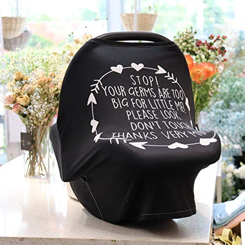 Baby Car Seat Cover, Breastfeeding Nursing Covers Scarf with Safety Warning No Touching Sign Infant Soft Breathable Stretchy Infant Car Seat Canopy Cover Shopping Cart, Stroller, Carseat Covers