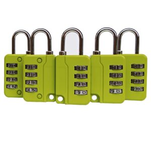 zpliust - 4 digit combinations padlock the safe cipher lock, for gym outdoor & school employee locker, toolbox, fence, hasp cabinet, resettable combo locks (green 5 pack)