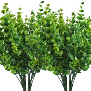 CATTREE Artificial Shrubs Bushes, Plastic Eucalyptus Leaves Fake Green Plants Wedding Indoor Outdoor Home Garden Verandah Kitchen Office Table Centerpieces Arrangements Christmas Decoration 5 pcs