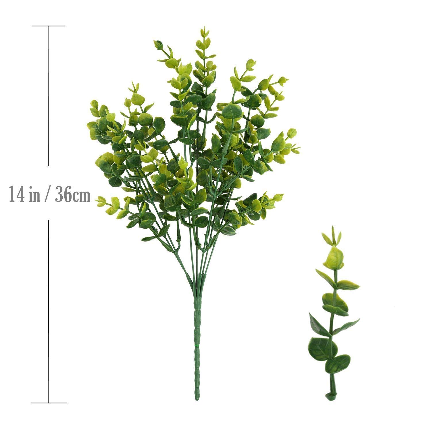 CATTREE Artificial Shrubs Bushes, Plastic Eucalyptus Leaves Fake Green Plants Wedding Indoor Outdoor Home Garden Verandah Kitchen Office Table Centerpieces Arrangements Christmas Decoration 5 pcs