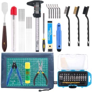 rustark 42 piece 3d print tool kit includes debur tool, cleaning and removal tool with storage bag, 3d printer tool set for cleaning, finishing and printing 3d prints