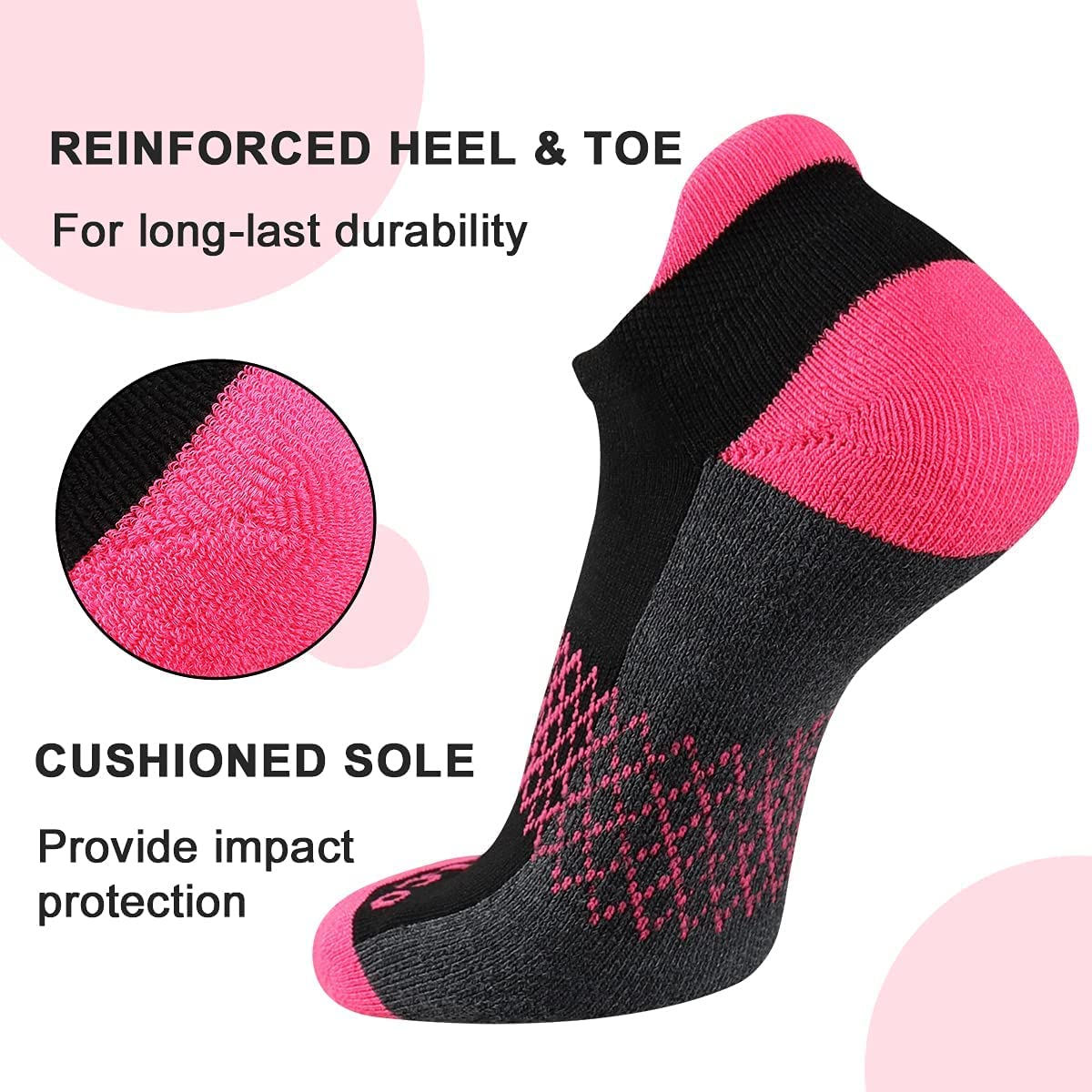 eallco Womens Ankle Socks 6 Pairs Running Athletic Cushioned Sole Socks With Tab