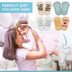 SurBaby Baby Socks Gift Set- Cute & Funny Unique Baby Shower Gifts & Registry Idea-Baby Gift Sets Unisex – 90% Cotton, Anti slip, Cutest Gift Box – Socks with Funny Sayings (4 unique pairs)