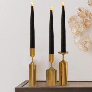 Furora LIGHTING Black Glittery LED Taper Candles Pack of 2, Flameless Flickering Taper Candles with Timer for Home Décor Holiday Décor, Battery Operated