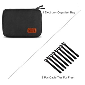 Rinvanic Electronic Cable Organizer Bag, Waterproof Travel Accessories Carry Cases Portable Cord Organizer Bag for Cable, Charger, Phone, USB, SD Card with 8pcs Cable Ties