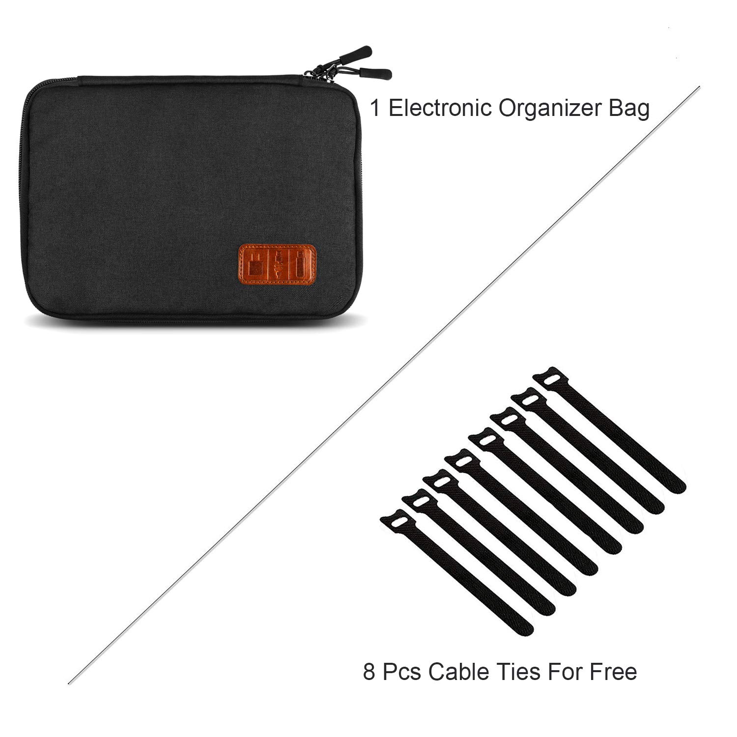 Rinvanic Electronic Cable Organizer Bag, Waterproof Travel Accessories Carry Cases Portable Cord Organizer Bag for Cable, Charger, Phone, USB, SD Card with 8pcs Cable Ties