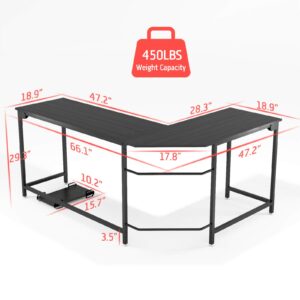 Weehom L-Shaped Desk Black Corner Gaming Computer Desks for Home Office PC Workstation Study Writing Work Table,Wood & Metal, 66 Inch