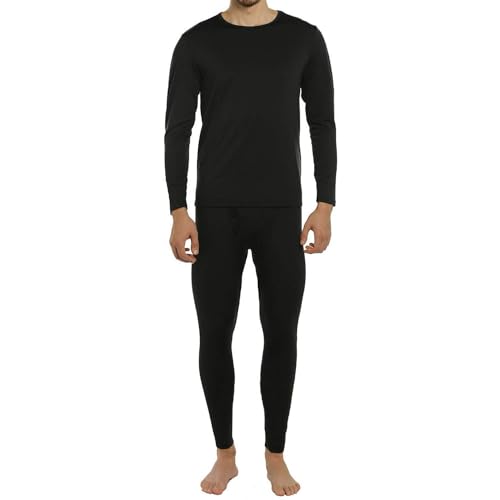 Thermal Underwear for Men Long Johns Thermals Top Bottom Set Base Layer Black L