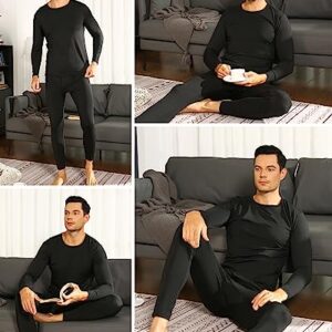 Thermal Underwear for Men Long Johns Thermals Top Bottom Set Base Layer Black L