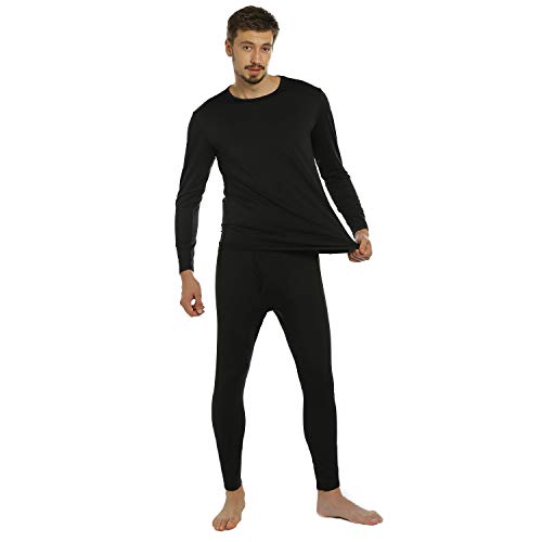 Thermal Underwear for Men Long Johns Thermals Top Bottom Set Base Layer Black L