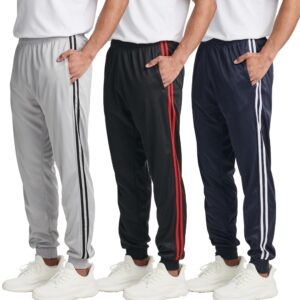 3 Pack: Mens Sweatpants Joggers Sweat Track Pants Warm Soft Active Athletic Workout Gym Apparel Training Fleece Lined Tapered Tricot Sports Running Casual Pockets Cuffed Jogging -Set 2,L