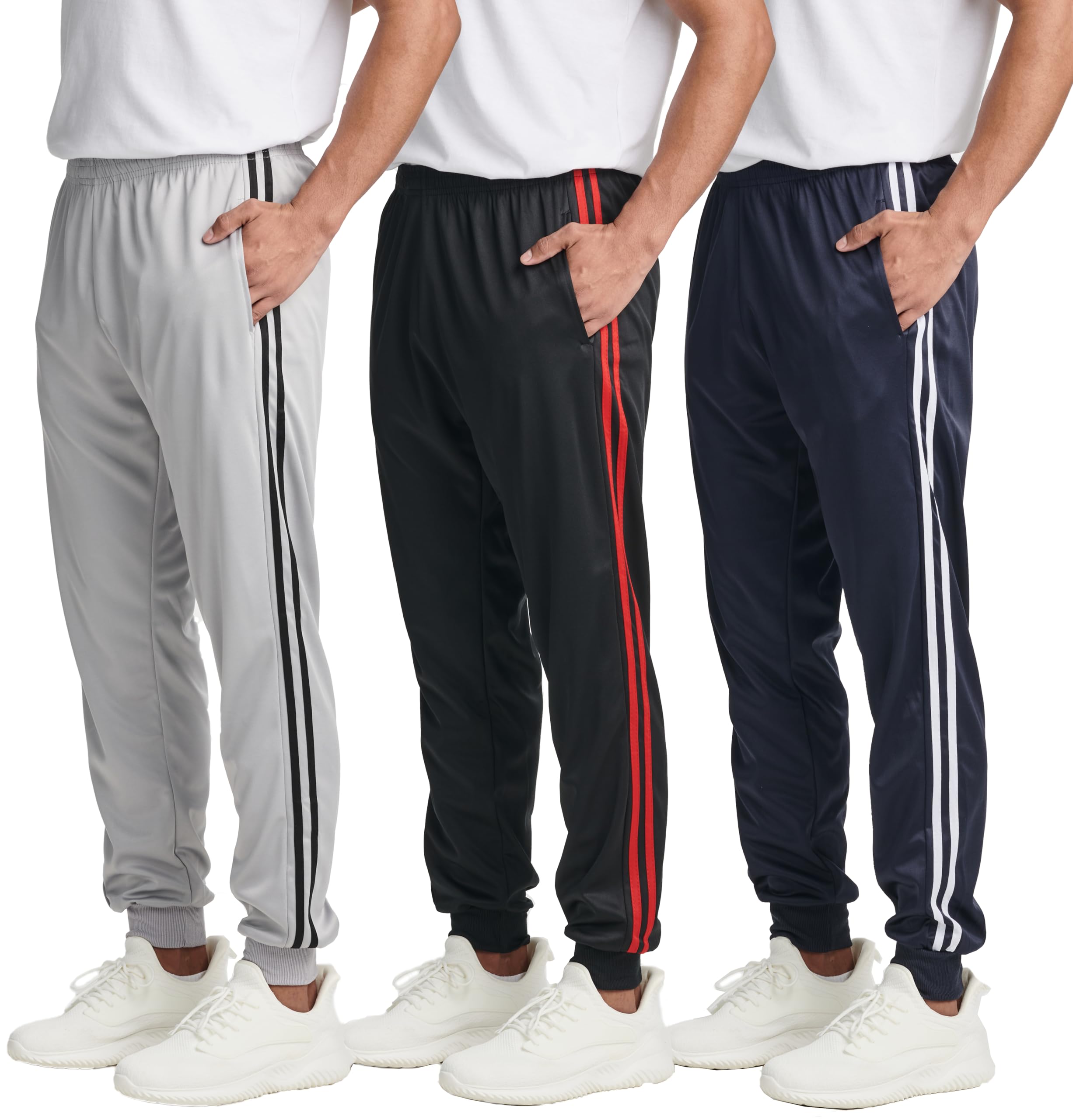 3 Pack: Mens Sweatpants Joggers Sweat Track Pants Warm Soft Active Athletic Workout Gym Apparel Training Fleece Lined Tapered Tricot Sports Running Casual Pockets Cuffed Jogging -Set 2,L