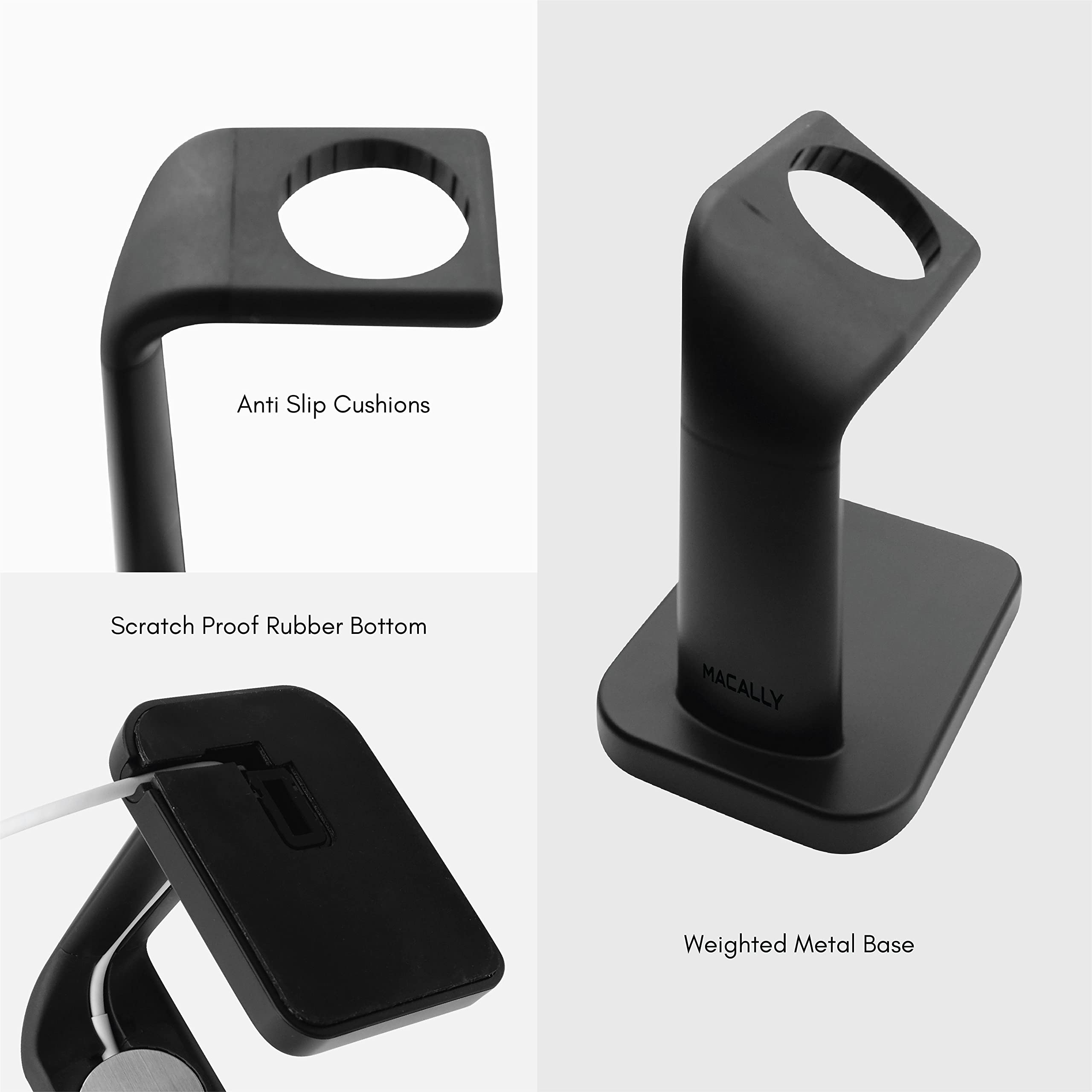 Macally Apple Watch Charger Stand for Series Ultra, 9, 8, 7, 6, 5, 4, 3, 2, 1, SE (44mm, 42mm, 40mm, 38mm) - Sleek iWatch Apple Watch Stand Dock - The Perfect Apple Watch Charging Station - Black