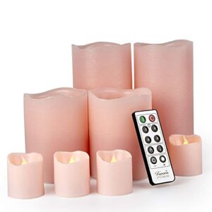 furora lighting pink real wax flameless candles with remote and timer, 4 pillars and 4 votives pack of 8, led flickering candles for home décor, battery included