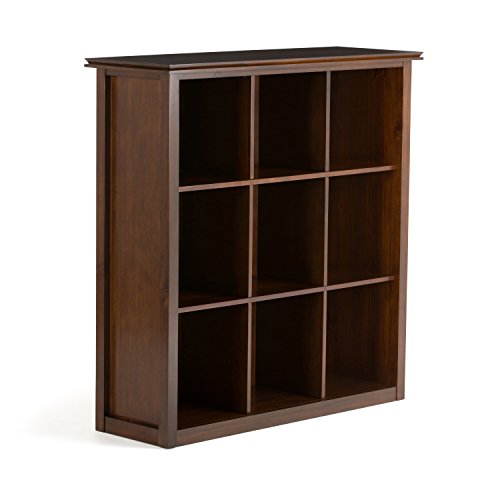 SIMPLIHOME Artisan SOLID WOOD 43 Inch Transitional 9 Cube Bookcase and Storage Unit in Russet Brown, For the Living Room, Study Room and Office