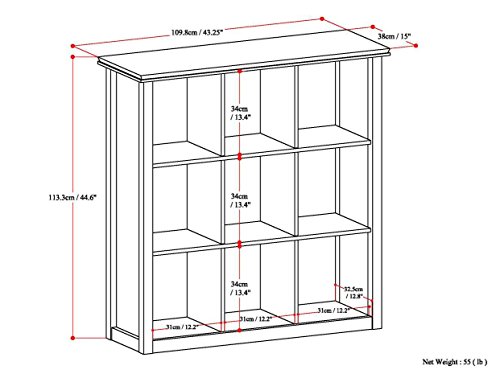 SIMPLIHOME Artisan SOLID WOOD 43 Inch Transitional 9 Cube Bookcase and Storage Unit in Russet Brown, For the Living Room, Study Room and Office