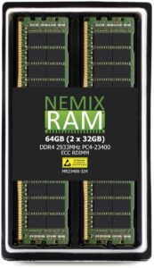 nemix ram 64gb (2x32gb) ddr4 2933mhz pc4-23400 2rx4 1.2v ecc rdimm registered server memory kit