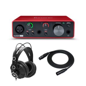 focusrite scarlett solo 3rd gen usb audio interface bundle with closed-back studio monitor headphones and 25-feet xlr cable (3 items)