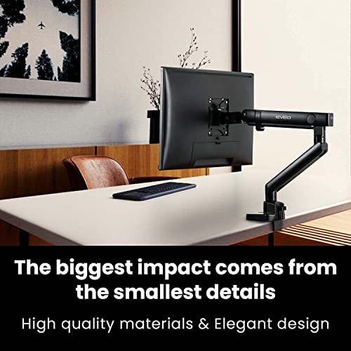 EVEO Premium Single Monitor Mount - 17 to 32 inch Single Monitor Arm Desk Mount, Adjustable Spring Monitor Stand, VESA Monitor Mount for Computer Monitor Mount. Full Motion Swivel Monitor Arms Mount.