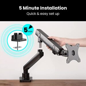 EVEO Premium Single Monitor Mount - 17 to 32 inch Single Monitor Arm Desk Mount, Adjustable Spring Monitor Stand, VESA Monitor Mount for Computer Monitor Mount. Full Motion Swivel Monitor Arms Mount.