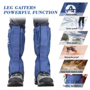 Pasanava Leg Gaiters Waterproof and Adjustable Snow Boot Gaiters One Size for Hiking,Walking,Hunting,Backpacking and Outdoor Climbing for Men and Women (Blue)