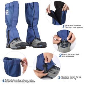 Pasanava Leg Gaiters Waterproof and Adjustable Snow Boot Gaiters One Size for Hiking,Walking,Hunting,Backpacking and Outdoor Climbing for Men and Women (Blue)