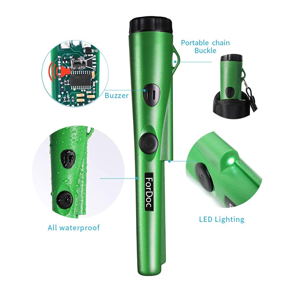 Pinpoint Metal Detector Pinpointer Waterproof - 2019 Fully Waterproof Design Metal detectors for Adults and Kids Green with Belt Holster