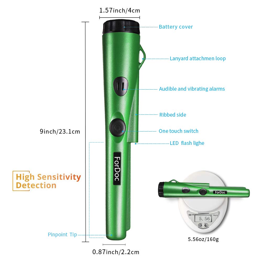 Pinpoint Metal Detector Pinpointer Waterproof - 2019 Fully Waterproof Design Metal detectors for Adults and Kids Green with Belt Holster