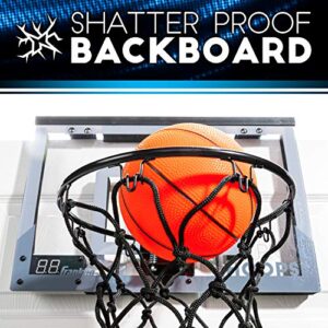 Franklin Sports Over The Door Mini LED Scoring Basketball Hoop - Slam Dunk Approved - Shatter Resistant - Accessories Included 17.75" x 12"