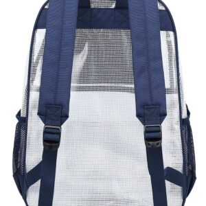 mygreen Heavy Duty Clear Bookbag Durable Plastic Transparent Clear Backpack for School Work Boy Men (Dark Blue, Large)