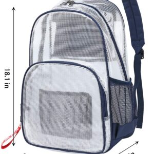 mygreen Heavy Duty Clear Bookbag Durable Plastic Transparent Clear Backpack for School Work Boy Men (Dark Blue, Large)