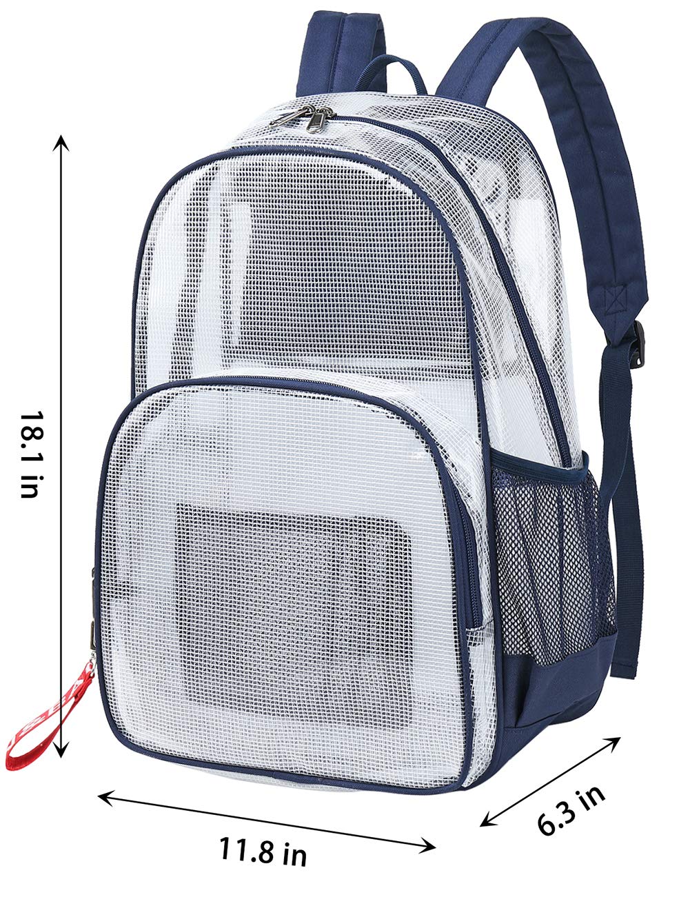 mygreen Heavy Duty Clear Bookbag Durable Plastic Transparent Clear Backpack for School Work Boy Men (Dark Blue, Large)