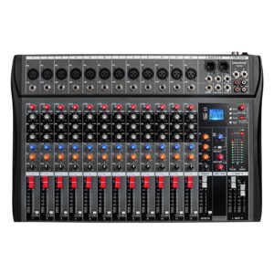 depensheng dx12 dj sound controller interface w/usb drive for computer recording 12-channel studio audio mixer - xlr microphone jack, 48v power, rca input/output for professional and beginners