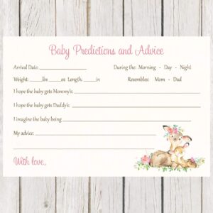 Deer Baby Shower Wish Cards Girl Pink Predictions and Advice Card Mommy and Me Forest Woodland Watercolor Flowers Forest Animals Pink Oh Dear Girls Oh Deer Parental Wisdom Hopes Dreams Girl (24 Count)