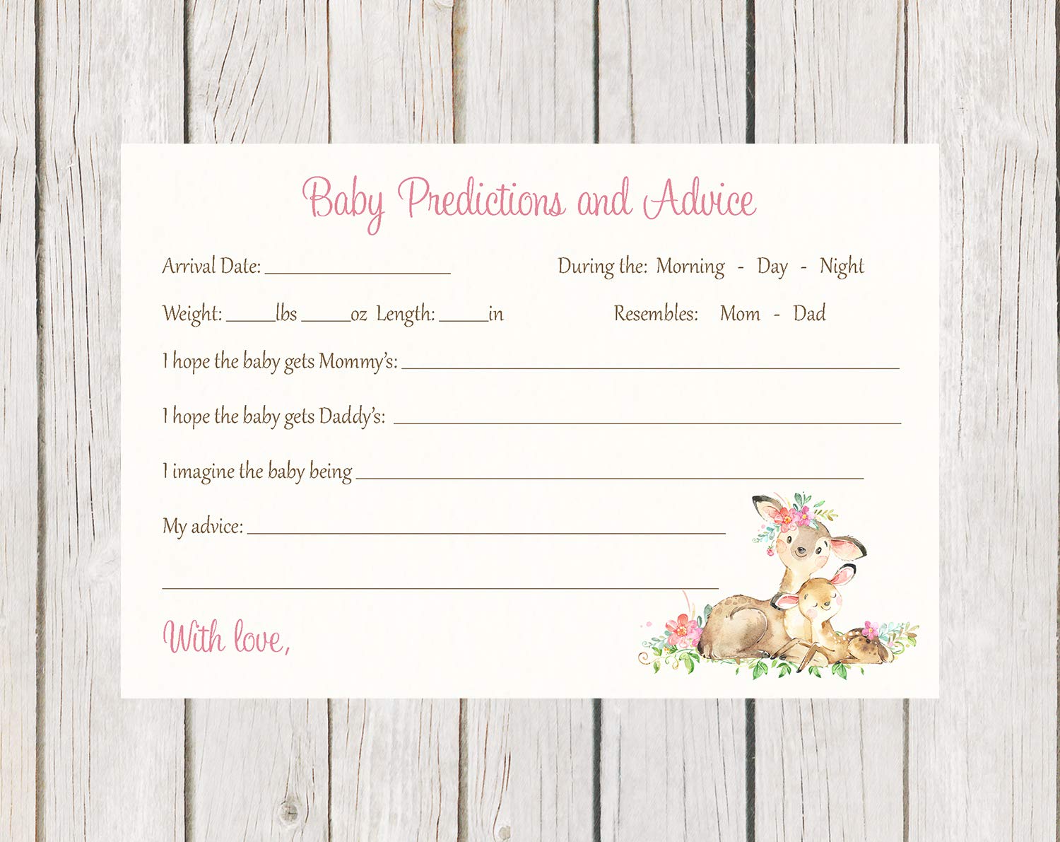 Deer Baby Shower Wish Cards Girl Pink Predictions and Advice Card Mommy and Me Forest Woodland Watercolor Flowers Forest Animals Pink Oh Dear Girls Oh Deer Parental Wisdom Hopes Dreams Girl (24 Count)