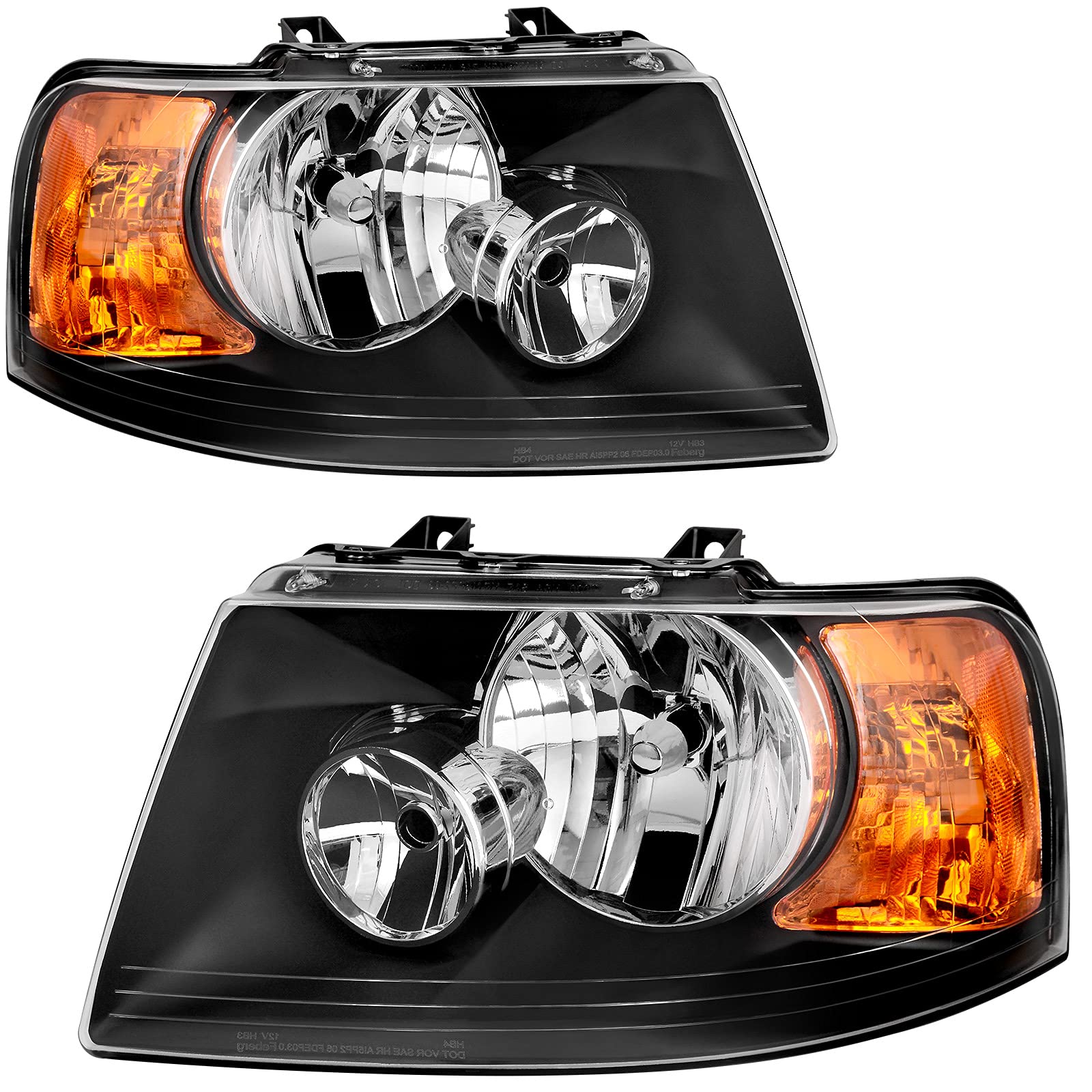 AUTOSAVER88 Headlight Assembly Compatible with 03 04 05 06 2003 2004 2005 2006 ford Expedition Black Housing Clear Lens